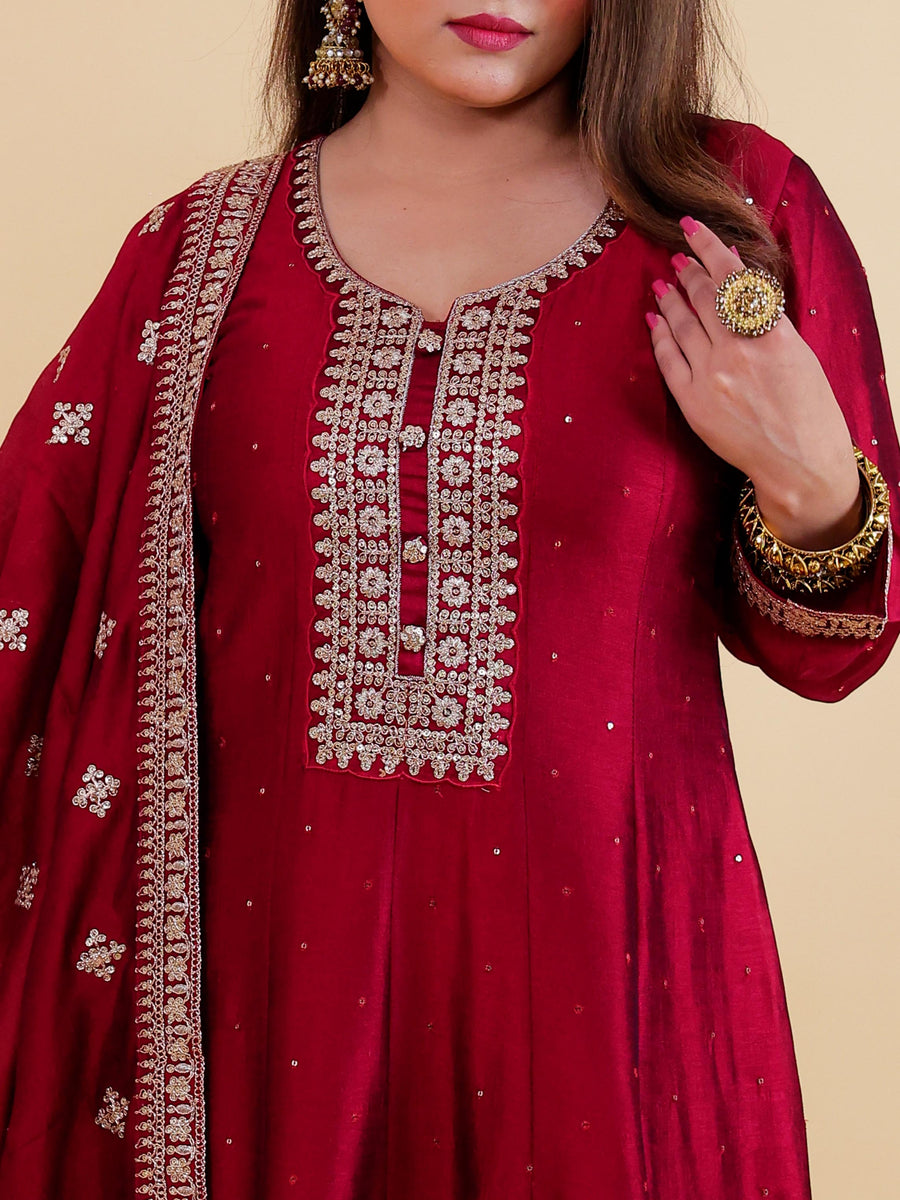Wine red anarkali kurta set with dupatta – Jalsa by Shreya